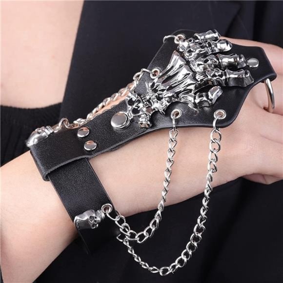 Other | Yertter Punk Grunge Gothic Black Pu Leather Skull Skeleton Hand ...